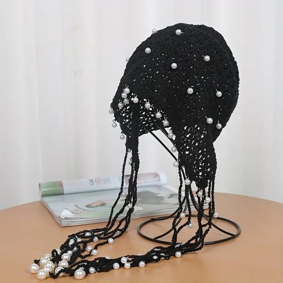 Accessories | New Boho Imitation Pearl Tassel Crochet Head Smock Hat ...